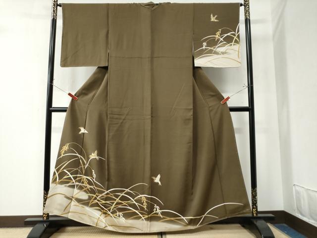 平和屋着物●訪問着　雀　稲穂　暈し染め　金彩　正絹　逸品　未使用　CAAZ3112yc