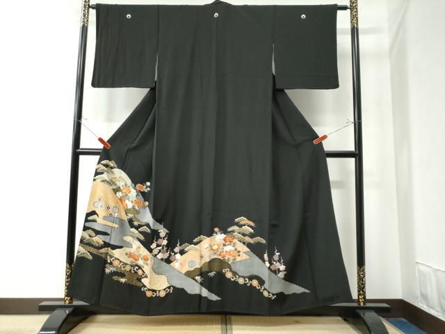 平和屋着物●創業460年・千總　黒留袖　駒刺繍　遠山吉祥花唐草文　金彩　正絹　逸品　CAAZ3126yc