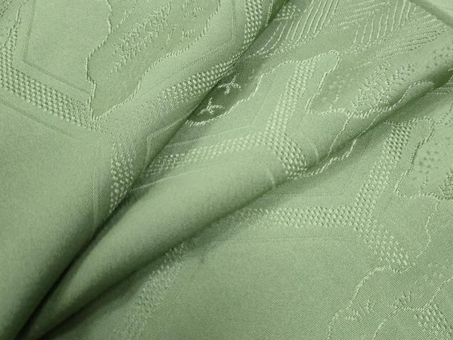 平和屋着物●上質な色無地　亀甲霞吉祥地紋　山葵色　正絹　逸品　CAAZ3164yc