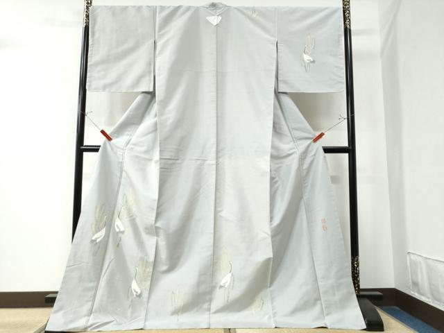 平和屋着物●京加賀友禅　百貫達雄　訪問着　紬地　鶴松葉文　正絹　逸品　未使用　CAAZ3201yc