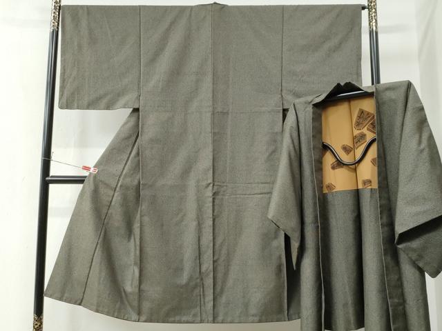 平和屋着物●男性　お召　アンサンブル　100亀甲　正絹　逸品　CAAZ3258yc