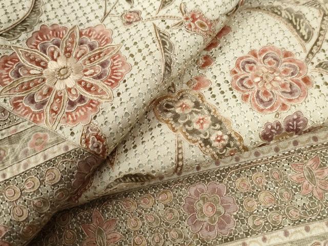 平和屋着物●中国三大刺繍　スワトウ刺繍　総刺繍　訪問着　紬地　更紗花唐草文　正絹　逸品　CAAZ3270yc