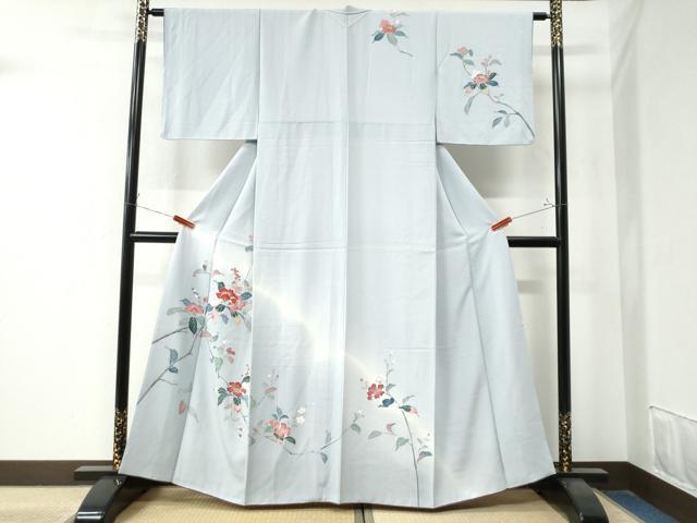 平和屋着物●訪問着　友禅　休み鳥南天枝花文　暈し染め　正絹　逸品　CAAZ3277yc