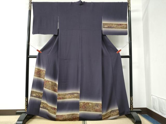 平和屋着物●訪問着　横段更紗吉祥草花文　暈し染め　正絹　逸品　CAAZ3281yc