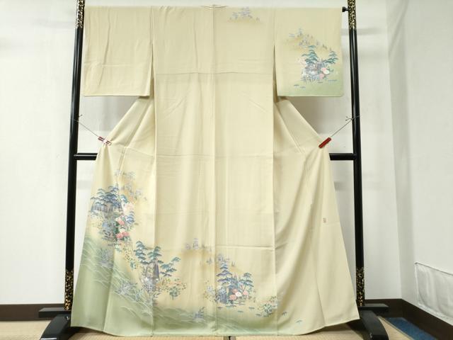 平和屋着物●訪問着　友禅　作家物　松竹梅風景文　暈し染め　正絹　逸品　CAAZ3282yc