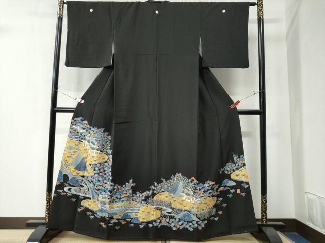 平和屋着物●豪華黒留袖　作家物　渡り橋松竹梅風景文　金彩　正絹　逸品　CAAZ3289yc