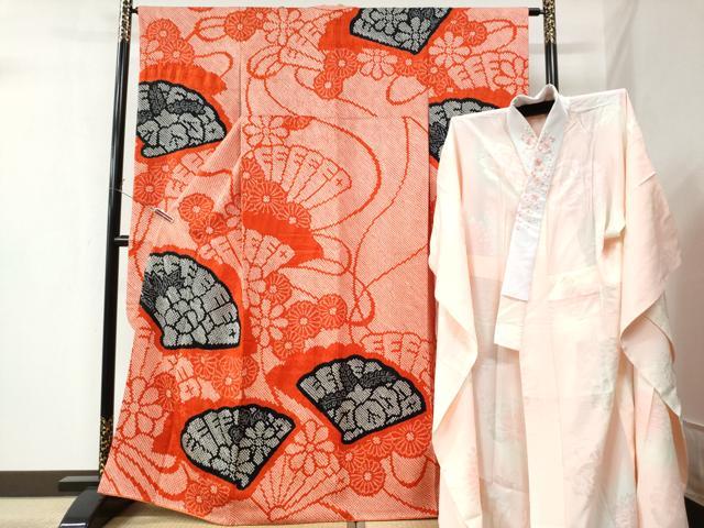 平和屋着物●豪華振袖・長襦袢セット　総絞り　檜扇花文　半衿刺繍　正絹　逸品　CAAZ3316yc