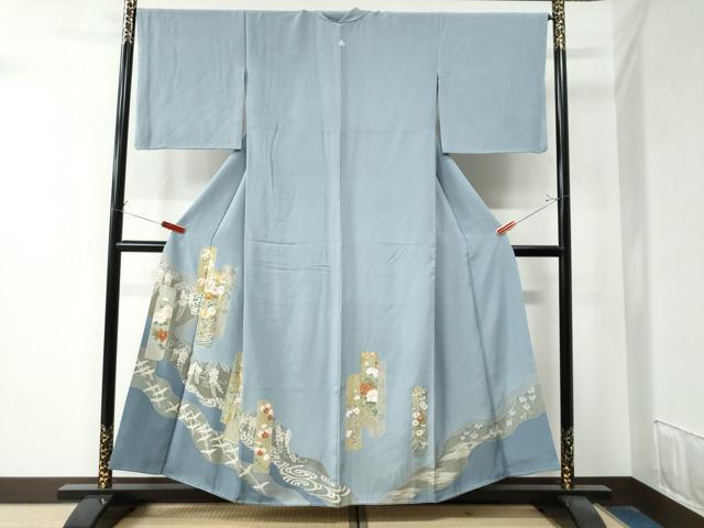 平和屋着物●豪華色留袖　駒刺繍　流水飛鶴短冊草花文　金彩　正絹　逸品　CAAZ3326yc