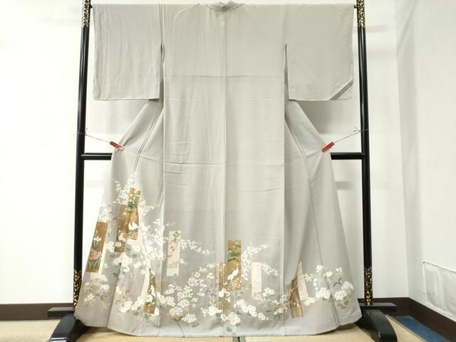 平和屋着物●豪華色留袖　駒刺繍　短冊重ね群鶴草花文　金彩　正絹　逸品　未使用　CAAZ3331yc