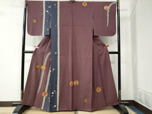 平和屋着物●訪問着　駒刺繍　矢羽花松丸文　金通し地　正絹　逸品　CAAZ3336yc