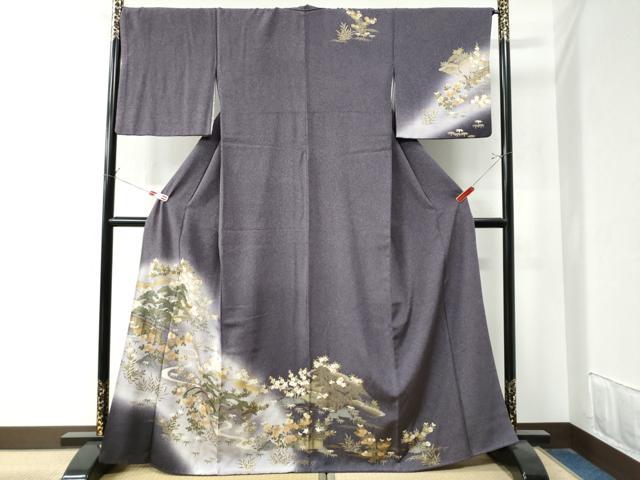 平和屋着物●訪問着　駒刺繍　流水籬松竹梅風景文　暈し染め　金彩　正絹　逸品　CAAZ3350yc
