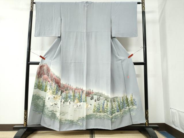 平和屋着物●本加賀友禅作家　柿本市郎　色留袖　遠山樹林群鶴文　暈し染め　正絹　逸品　CAAZ3422yc