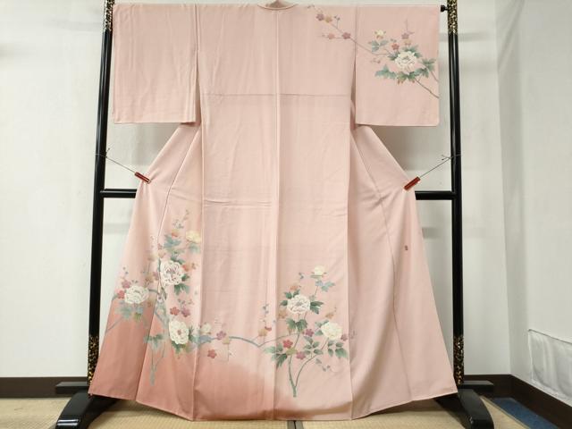 平和屋着物●訪問着　友禅　作家物　枝牡丹梅文　暈し染め　正絹　逸品　CAAZ3440yc