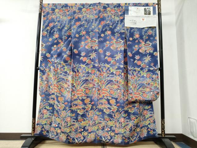 平和屋着物●豪華振袖　紅型　鳳凰葵籬浜松花文　暈し染め　鬼しぼ縮緬　反端付き　正絹　逸品　CAAZ3441yc