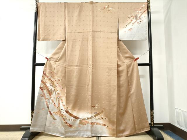 平和屋着物●訪問着　駒刺繍　鬘帯吉祥橘花蝶文　暈し染め　金彩　正絹　逸品　CAAZ3443yc