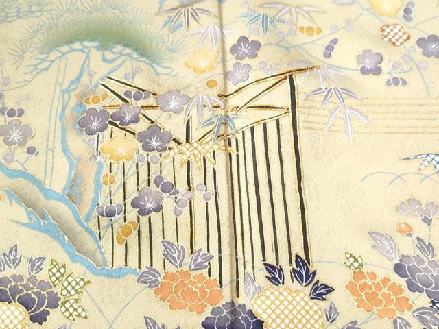 平和屋着物○訪問着 作家物 駒刺繍 御所車松竹梅花文 金彩 正絹