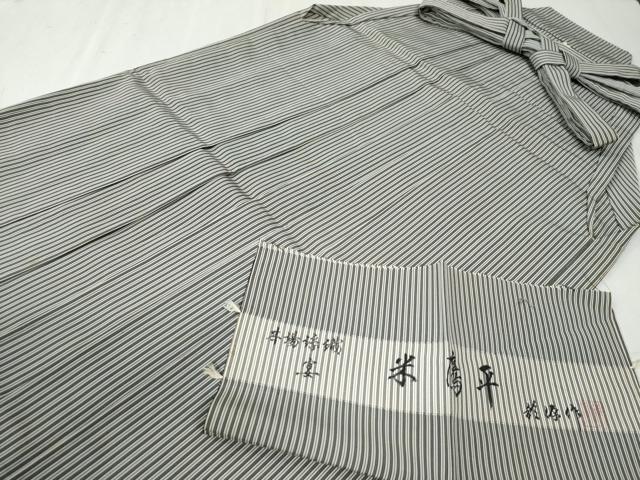 平和屋着物●男性　馬乗り袴　米鷹平　作家物　間道　反端付き　正絹　逸品　CAAZ3475yc