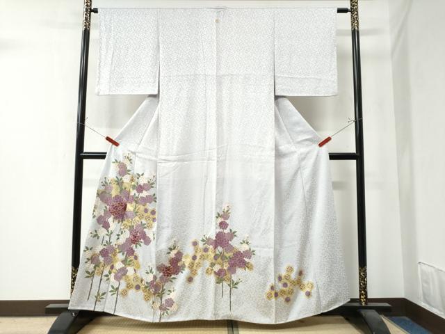平和屋着物●豪華色留袖　駒刺繍　亀甲枝花文　金彩　正絹　逸品　CAAZ3491yc