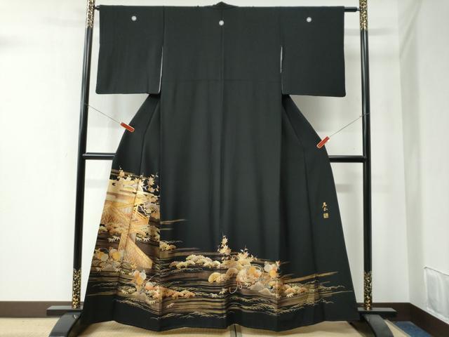 平和屋着物●金彩友禅　卓越技能者・名工・和田光正　黒留袖　霞松竹梅風景花文　金彩　正絹　逸品　CAAZ3541yc