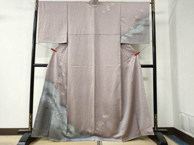 平和屋着物●訪問着　立波飛鶴文　暈し染め　銀彩　正絹　逸品　CAAZ3556yc