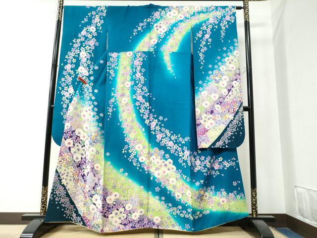 平和屋着物●豪華振袖　舞花文　ラメ糸　暈し染め　銀通し地　正絹　逸品　CAAZ3573yc