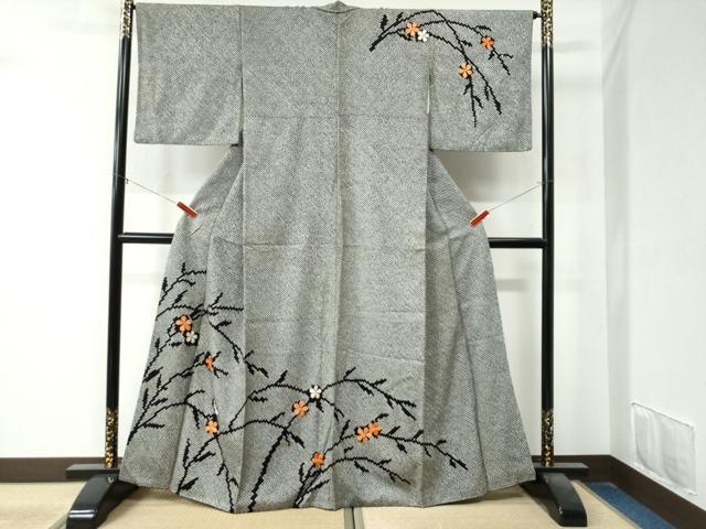 平和屋着物●訪問着　総刺繍総絞り　枝花文　黒地　正絹　逸品　CAAZ3599yc
