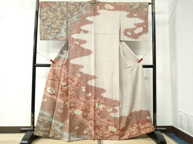 平和屋着物●訪問着　絞り　刺繍　地紙花蝶文　金彩　正絹　逸品　CAAZ3614yc