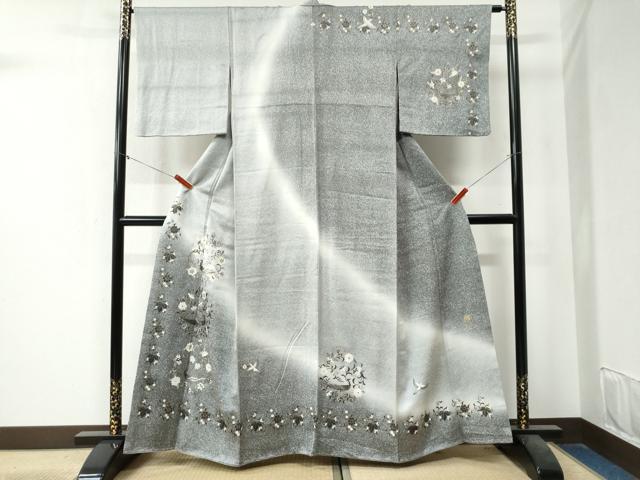 平和屋着物●訪問着　大内照氏作　螺鈿　尾長鳥花唐草文　暈し染め　金彩　正絹　逸品　CAAZ3659yc