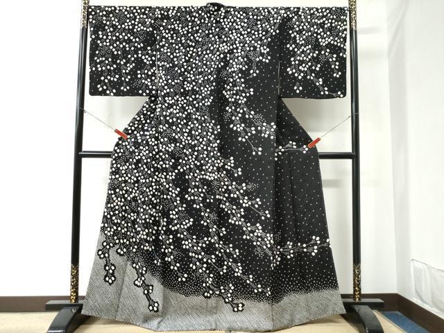 平和屋着物●訪問着　総絞り　枝蕾　黒地　正絹　逸品　CAAZ3674yc