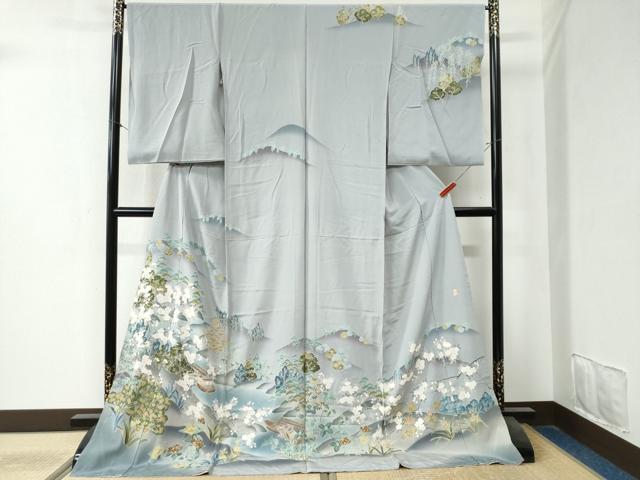 平和屋着物●訪問着　友禅　作家物　遠山屋形船草花文　暈し染め　上代38万　仮絵羽　正絹　逸品　未使用　CAAZ3735yc