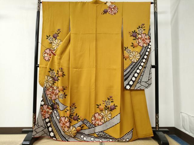 平和屋着物●豪華振袖　駒刺繍　鬘帯吉祥花文　金彩　正絹　逸品　CAAZ3756yc