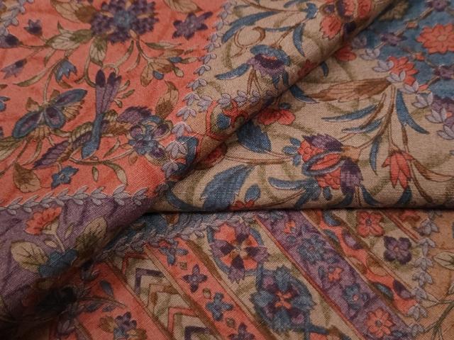 平和屋着物●上質な小紋　紬地　切嵌鳳凰更紗花唐草文　正絹　逸品　未使用　CAAZ3809yc