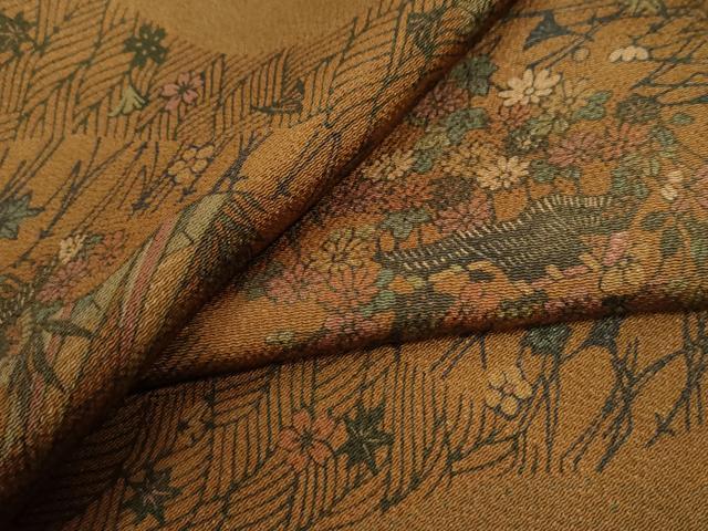 平和屋着物●上質な小紋　型染め　吹き寄せ風景花文　鬼しぼ縮緬　正絹　逸品　CAAZ3817yc