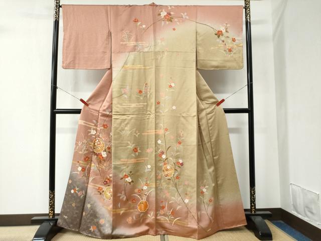 平和屋着物●訪問着　エ霞草花文　暈し染め　金彩　正絹　逸品　CAAZ3835yc