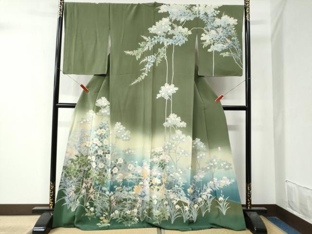 平和屋着物●十日町友禅作家　岡村蒼風　訪問着　草花文　暈し染め　ロング丈　正絹　逸品　CAAZ3866yc