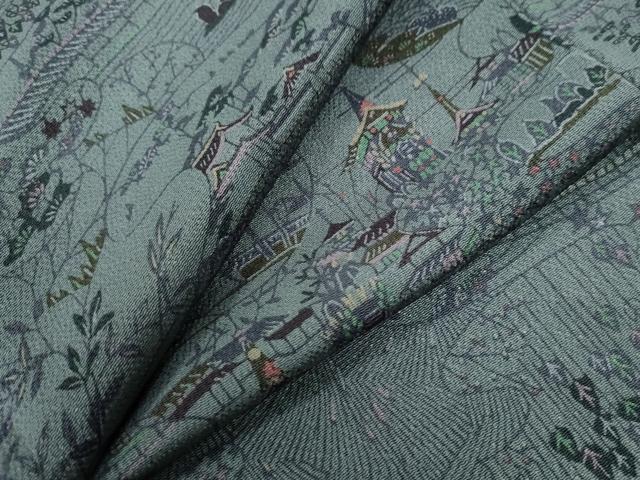 平和屋着物●上質な小紋　型染め　鉾風景文　鬼しぼ縮緬　正絹　逸品　CAAZ3876yc