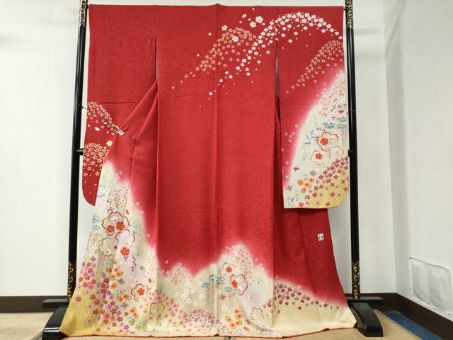 平和屋着物●「anan」ブランド　振袖　舞花文　ラメ糸　暈し染め　銀通し地　正絹　逸品　CAAZ3883yc