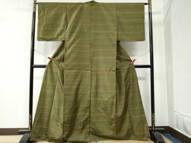 平和屋着物●本場縞大島紬　横縞　正絹　逸品　CAAZ3898yc