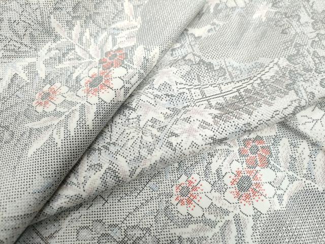 平和屋着物●本場大島紬　白大島　9マルキ　渡り橋草花文　正絹　逸品　CAAZ3920yc