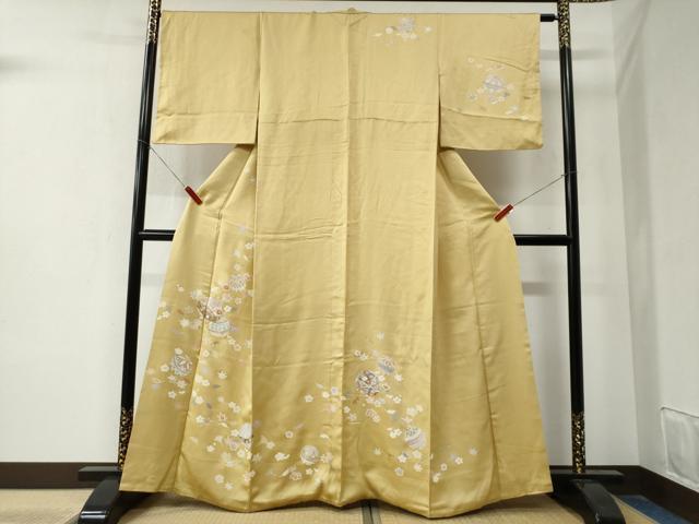 平和屋着物●訪問着　駒刺繍　毬舞花文　金彩　正絹　逸品　CAAZ3958yc