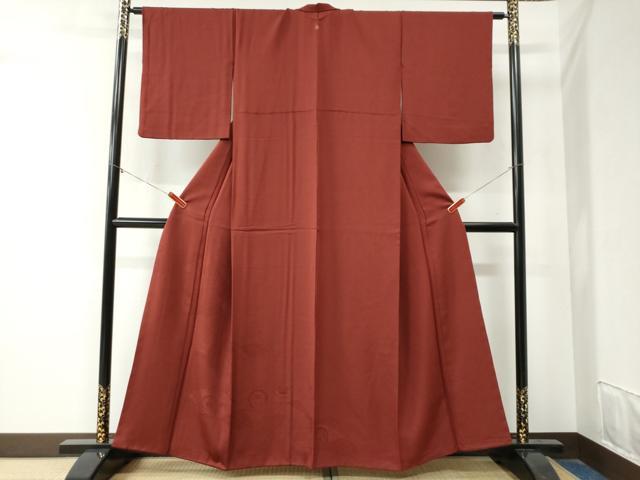 平和屋着物●豪華色留袖　色無地　吉祥花地紋　紅海老茶色　正絹　逸品　CAAZ3959yc