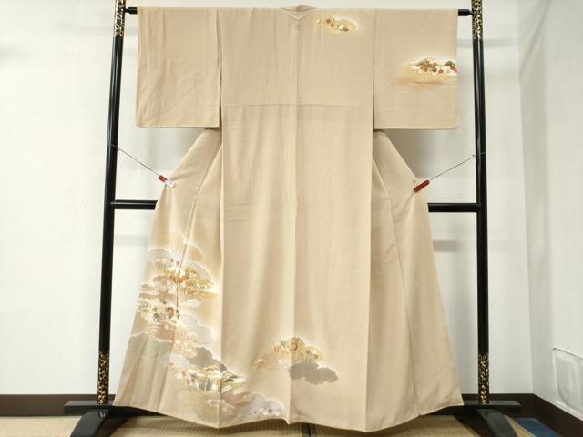 平和屋着物●十日町老舗ブランド 吉澤友禅 吾妻徳穂 訪問着 雲重ね籬草花文 暈し染め 金彩 鬼しぼ縮緬 やまと誂製 正絹 逸品 CAAZ3971yc