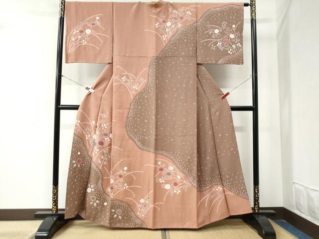 平和屋着物●訪問着　絞り　草花文　金彩　正絹　逸品　CAAZ3980yc