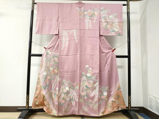 平和屋着物●訪問着　駒刺繍　牡丹枝垂れ花文　暈し染め　金彩　正絹　逸品　CAAZ3981yc