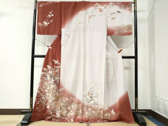 平和屋着物●訪問着　流水牡丹花車文　暈し染め　金彩　正絹　逸品　未使用　CAAZ3983yc