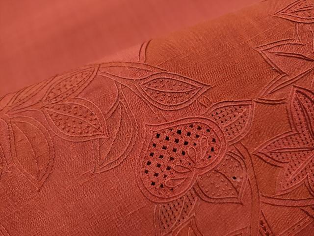 平和屋着物●中国三大刺繍　スワトウ相良刺繍　総刺繍　太鼓柄袋帯　紬地　地紙草花丸文　蘇芳色　正絹　逸品　CAAZ4008hy 平和屋着物○中国三大刺繍 スワトウ相良刺繍 総刺繍 太鼓柄袋帯