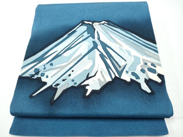 平和屋着物●太鼓柄袋帯　藍　型染め　遠山文　鬼しぼ縮緬　正絹　逸品　CAAZ4015hy