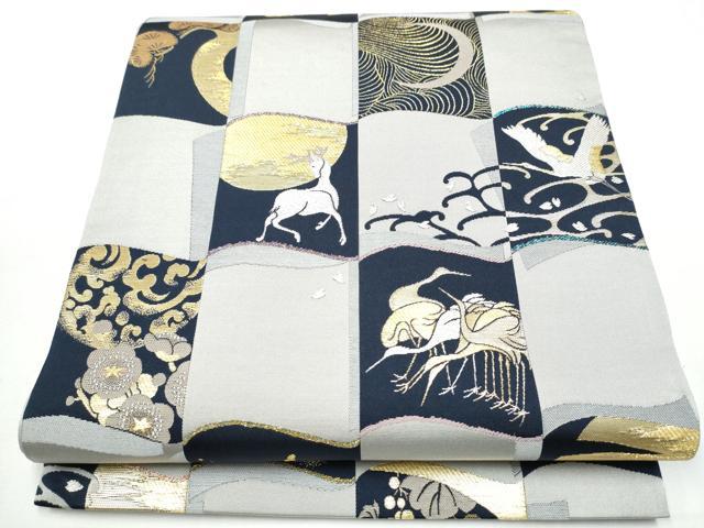 平和屋着物●六通柄袋帯　動物草花文　金銀糸　正絹　逸品　CAAZ4052hy
