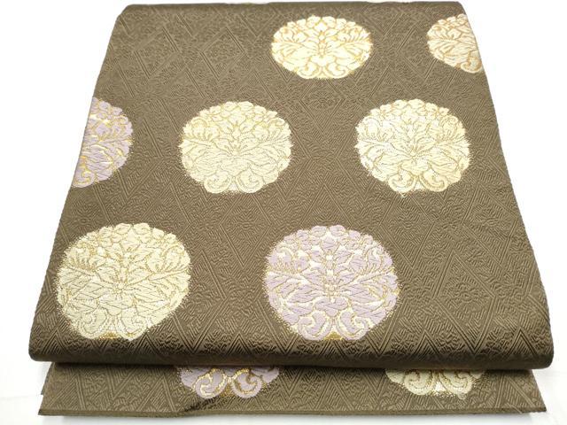 平和屋着物●六通柄袋帯　唐織　草木染　花丸文　金糸　正絹　逸品　CAAZ4055hy