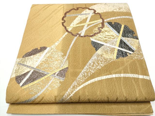 平和屋着物●太鼓柄袋帯　ふくれ織　雪輪文　金銀彩　正絹　逸品　CAAZ4057hy